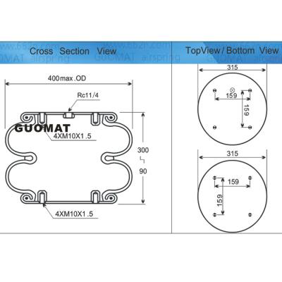 China 400mm Max.OD Double Convoluted Industrial Air Springs JBF300/255-2 4pcs M10 For Coal Mining Equipment for sale