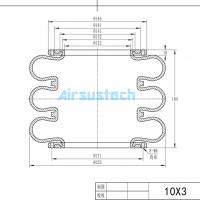 China 184mm Height Industrial Air Springs With Flange 10''×3 10 X 3 Triple Convoluted 255mm Rubber Bellow Diameter for sale