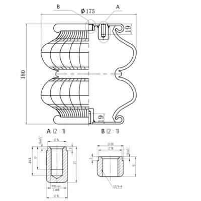 China Rubber Industrial Air Springs Juice Extraction Presses Air Bag 2B7×7P06 Double Convoluted G1/4 M10 for sale
