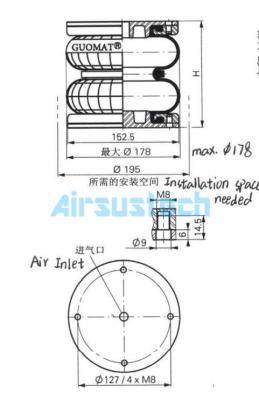 China 115MM Stroke Air Bellow Norgren PM/31062 Convoluted Air Spring Dunlop 6''×2 for sale
