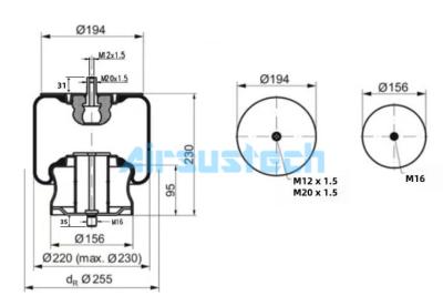 China Continental Contitech 819MB Pneumatic Suspension Bellows Static Height 230 MM for sale