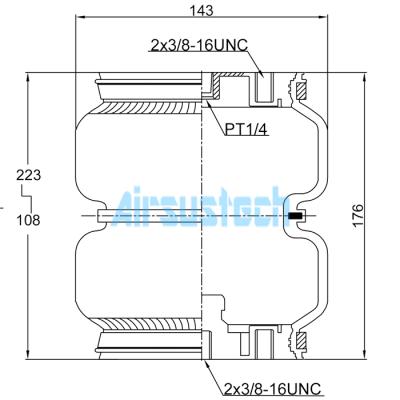 China AIRSUSTECH 2B5813 Double Bellows Rubber Suspension Air Spring Cross Air Lift 2B5813 for sale