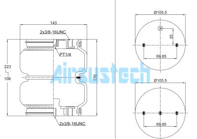 China PT1/4 Air Inlet Double Convoluted Air Bag 2B5813 Air Lift Air Spring Aluminum Plate for sale