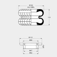 China 0.7Mpa 160mm Yokohama Air Spring S-100-2R Rubber Cross Airsustech F-100-2 Double Cushion for sale