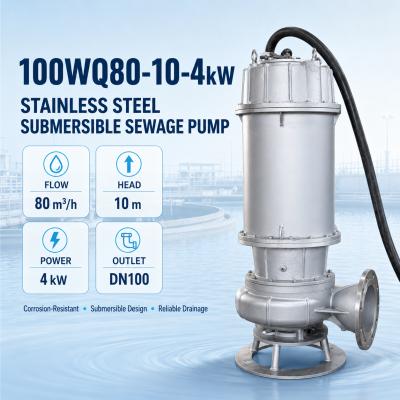 China Stainless Steel Submersible Sewage Pump with 80 m³/h Flow and 10 m Head for Wastewater Drainage for sale