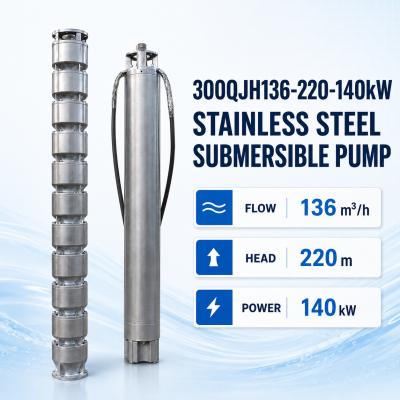China 140 kW Stainless Steel Submersible Pump with 220 m Head and 136 m³/h Flow for Deep Well Applications for sale