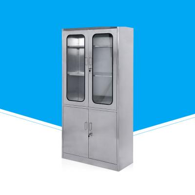 China Stainless Steel Medicine Display Cabinet 900x400x1800mm Two Glass Doors with Lock for sale