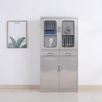 China Stainless Steel Hospital Medicine Display Cabinet 900mm with Two Drawers and Glass Doors for sale