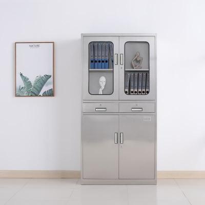 China Stainless Steel Hospital Medicine Display Cabinet 900mm with Two Drawers and Glass Doors for sale