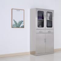 China Stainless Steel Hospital Medicine Display Cabinet 900mm with Two Drawers and Glass Doors for sale