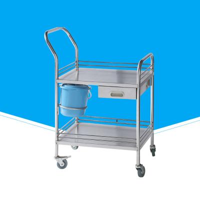 China 304 Stainless Steel Hospital Trolley with Brake 650x420x800mm 2 Tier Medical Cart for sale