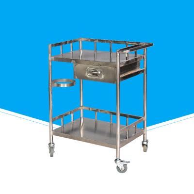 China 304 Stainless Steel Hospital Dressing Trolley 600x480x750mm Mobile Instrument Cart with Brake Casters for sale