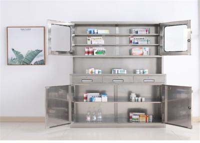 China Stainless Steel Medicine Display Cabinet 900x500x1800mm with Lockable Glass Doors for sale