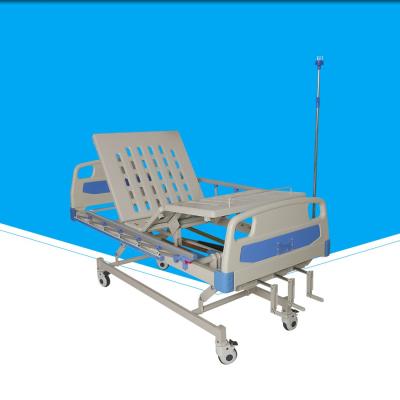 China Manual Hospital Bed 3 Cranks 500-780mm Height Adjustable Foldable with IV Stand Cold Rolled Steel for sale