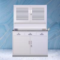 China Steel Hospital Medicine Display Cabinet 1200x500x1800mm with 3 Drawers Glass Swing Doors for sale