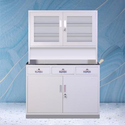 China Steel Hospital Medicine Display Cabinet 1200x500x1800mm with 3 Drawers Glass Swing Doors for sale