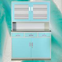 China Steel Hospital Medicine Display Cabinet 1200x500x1800mm with 3 Drawers Glass Swing Doors for sale