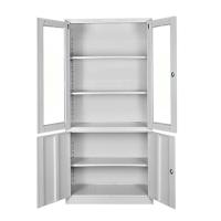 China Adjustable Height Stainless Steel Hospital Medicine Display Cabinet 850x390x1800mm Two Glass Doors with Lock for sale
