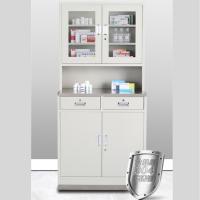 China Electrolytic Plate Hospital Medicine Display Cabinet 850mm with Two Drawers and Glass Doors for sale