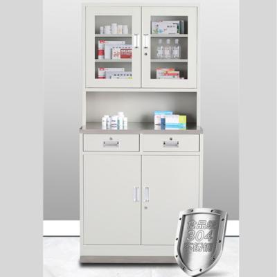 China Electrolytic Plate Hospital Medicine Display Cabinet 850mm with Two Drawers and Glass Doors for sale