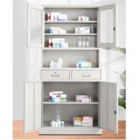 China Electrolytic Plate Hospital Medicine Display Cabinet 850mm with Two Drawers and Glass Doors for sale