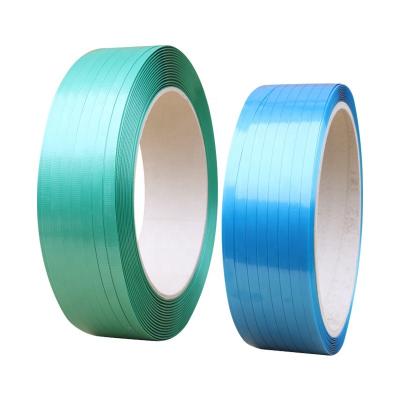 China PET Polyester Plastic Packing Belt Colored Embossed Strapping 9-32mm Customized Good Tension for sale