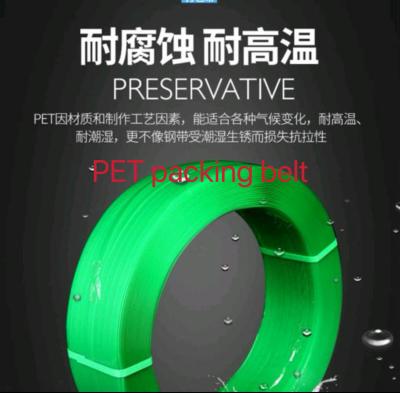 China PET Packaging Belt 9-32mm Width 0.6-1.2mm Thickness 150-1000KG Tensile Force UV Resistant for sale