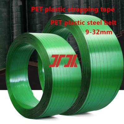China Wholesale Green PET Plastic Steel Strapping Heavy Duty 16mm 0.80mm 450kg Tensile Strength Packaging Material for sale
