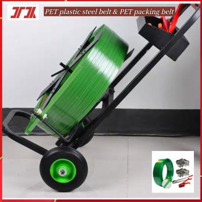 China Wholesale PET Plastic Steel Strapping 9-32mm Width 0.50-1.20mm Thickness for Iron Buckle Baler for sale