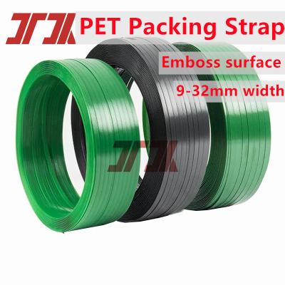 China Wholesale PET Plastic Steel Strapping 9-32mm Width 0.6-1.2mm Thickness Eco-Friendly Packaging Tape for sale