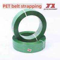 China Green Embossed PET Strapping 9-32mm Width 0.6-1.2mm Thickness for Heavy Cargo Pallet Packing for sale