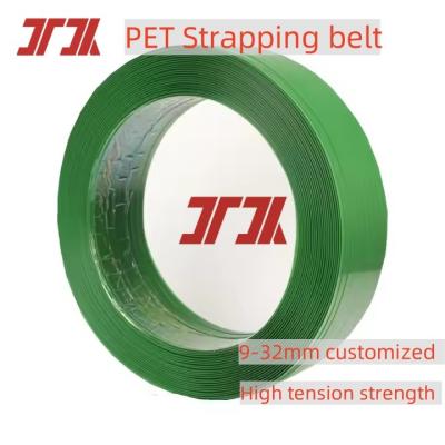 China Green PET Strapping Band 9-32mm Width Embossed Polyester Strapping for Packing for sale