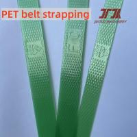 China Green Virgin Material PET Strapping for Brick Pallet Packing 9-25mm Width 350-950kgf Tension for sale