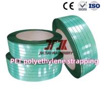 China Green Virgin Material PET Strapping for Brick Pallet Packing 9-25mm Width 350-950kgf Tension for sale