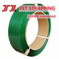 China 16mm Green Smooth Polyester PET Strapping 0.60mm Weather Resistant Pallet Packing Belt for sale