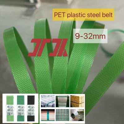 China PET Plastic Strapping 9-19mm Width High Tensile Strength 150-850kg Polyester Strapping for Heavy Industrial Packaging for sale