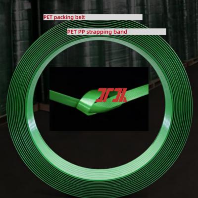 China PET Strapping Band 9-25mm Green High Tensile Strength Plastic Steel Belt for Automatic Packaging for sale