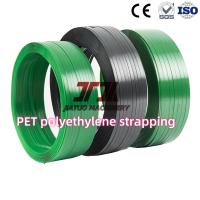 China 16mm Black UV Resistant PET Packing Belt 0.60mm Thickness 350kg Pull Force for Textile Bundling for sale