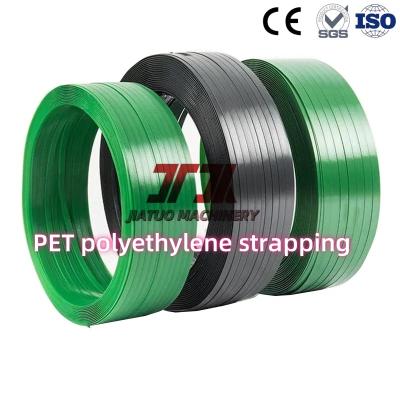 China 16mm Black UV Resistant PET Packing Belt 0.60mm Thickness 350kg Pull Force for Textile Bundling for sale