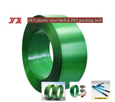 China PET Plastic Strapping 9-25mm 0.5-1.2mm Thickness for Pneumatic Strapping Machines Heavy Duty Packaging for sale