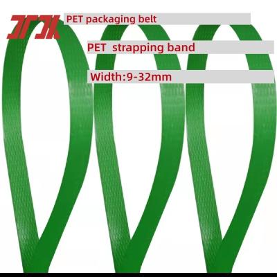 China 9-32mm PET Plastic Strapping Belt High Tensile Strength 150-850kg Green Packaging Strap for sale