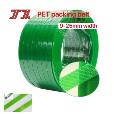China PET Plastic Steel Strapping 9-25mm 100% Recycled Bottle Material High Strength Packaging Belt for sale