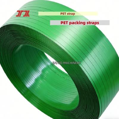 China Automatic PET Strapping Belt 100% Recycled Bottle Flakes 9-25mm Width Green Heavy Duty Packing for sale
