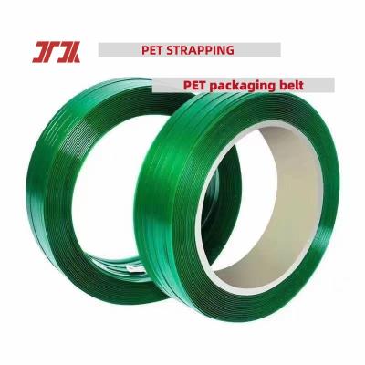 China Automatic PET plastic steel belt green PET strapping for high-speed strapping machines for sale