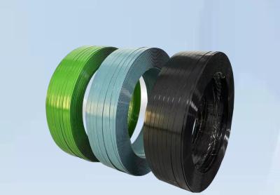 China Soft Printed Embossed PET Packaging Strapping Tape 16mm 19mm with 400kg Tensile Strength and 0.8mm Thickness for sale