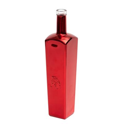China Engraved Glass Bottle for Whisky 750ml Square Electroplated Bottle Super Flint Glass for sale