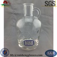 China BRANDY Glass Bottle with Handle 500ml 750ml Vodka Rum Alcohol Whiskey Glass Collar for sale