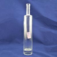 China Customizable Logo Printing Slim Tall Round Glass Vodka Liquor Bottles with Cork Seal for sale