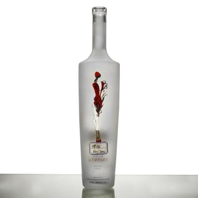 China 1 Liter Matte Surface Handling Liquor Bottle for Brandy Gin Whisky Painting Gold Color for sale