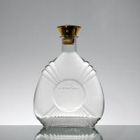 China Engraved Super Flint Glass Alcohol Jar 750ml Bulk Liquor Glass Bottle with Cork 1 Liter for sale